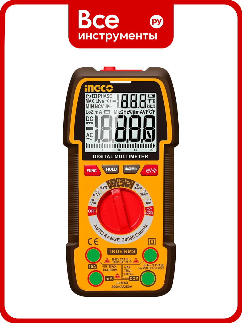 Мультиметр цифровой INGCO 1000В INDUSTRIAL DM410003