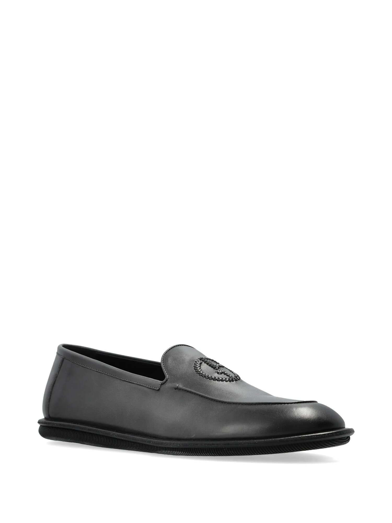 Лоферы GIORGIO ARMANI Logo-embroidered leather loafers, размер 8.5, черный — фото 1