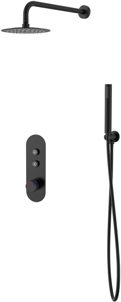 Душевой комплект SantiLine SL-9016MB 250 мм, с термостатом, черный матовый