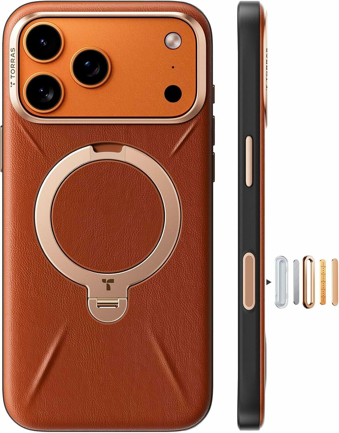 Чехол для телефона TORRAS Q3 VegSkin из натуральной кожи для iPhone 17 Pro Max, цвет седловидный коричневый.