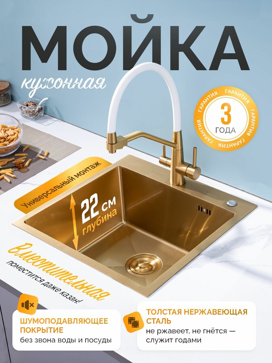 Мойка для кухни Splenka из нержавеющей стали, врезная, 50х50 см