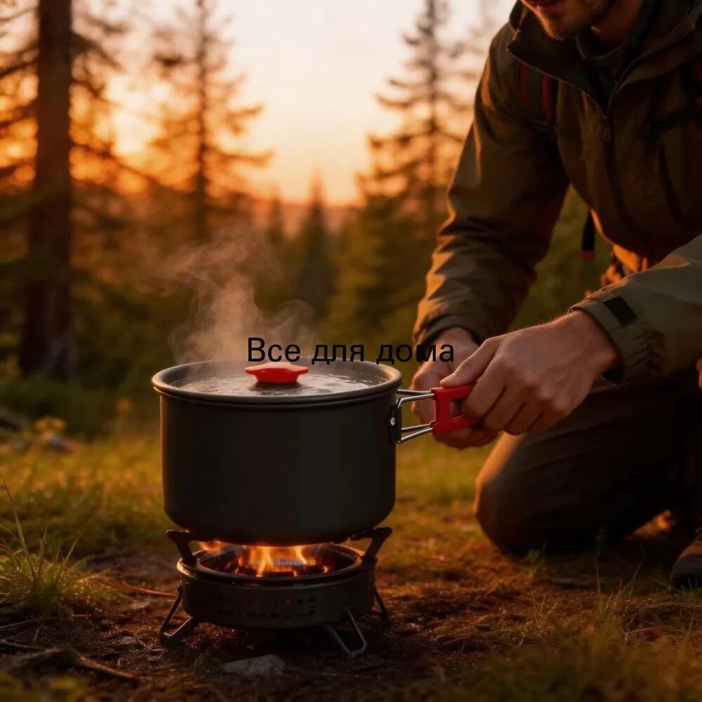 Котелок походный с антипригарным покрытием 1.4 л, туристическая кастрюля для кемпинга и пикника с сеткой