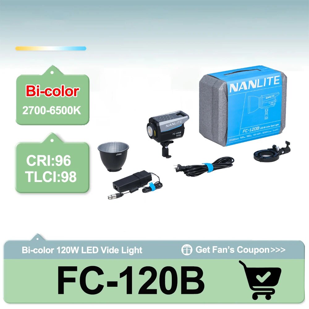 Нанлайт FC-60B FC-120B двухцветный светодиодный прожектор 2700K-6500K для фотографии, видеоосвещение для живого трансляционного освещения на открытом воздухе и студии