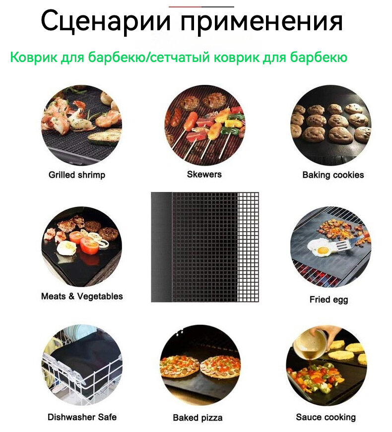2сетчатых коврика для барбекютермостойкие и антипригарные сетчатыековрики, подходятдля барбекю, грилейипечей, многоразовые