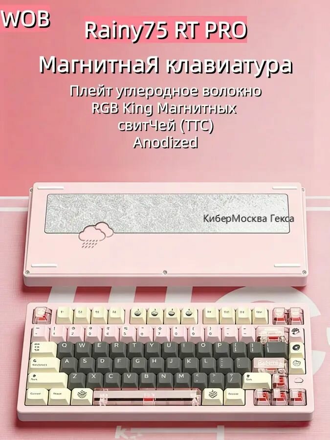 WOB Игровая клавиатура проводная Rainy75 RT Pro, Space Gray, RGB King Магнитных свитчей ось, магнитная клавиатура, Английская раскладка, Сыр белый