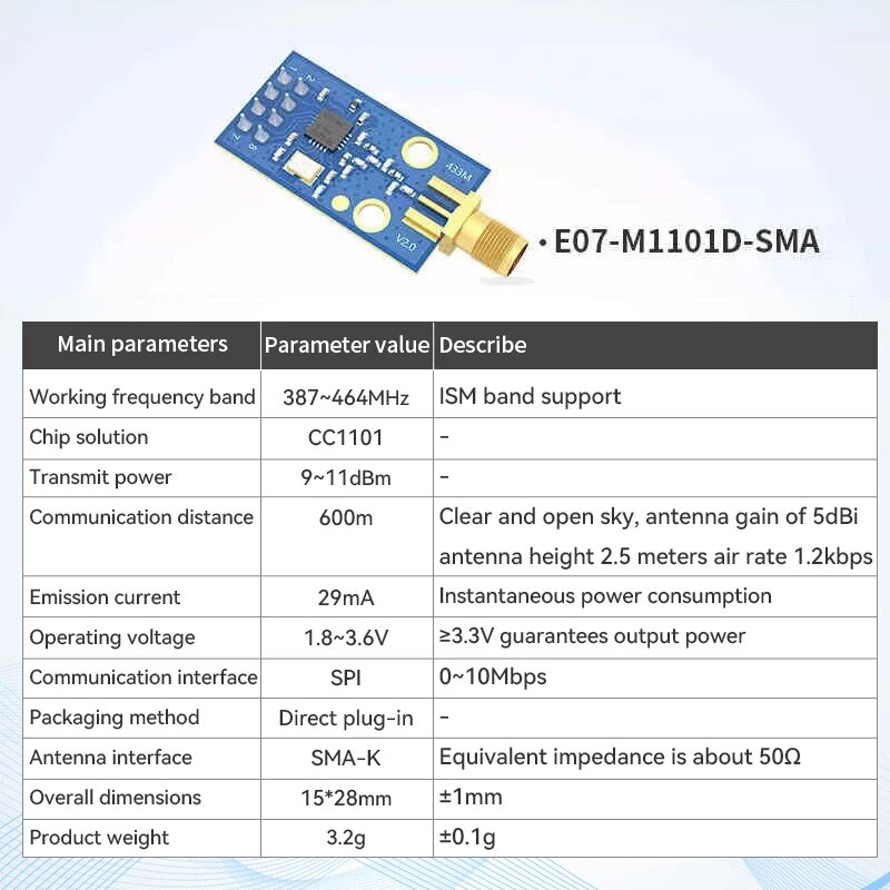 Беспроводной RF-модуль CDSENET E07 CC1101 433 МГц E07-M1101D-SMA