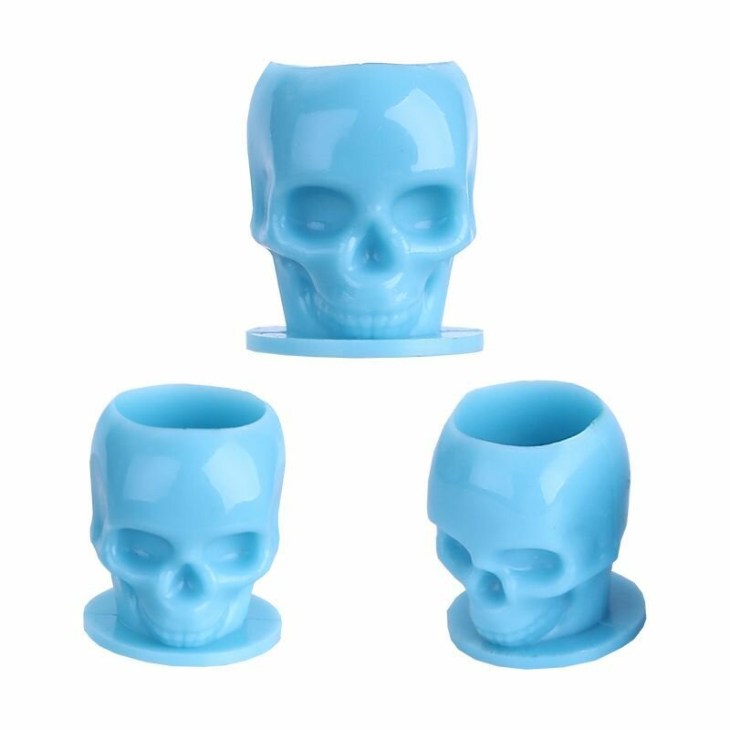 Колпачки под тату краску в виде черепа, eмкости для пигментов Skull Ink Cup Blue, 50 штук