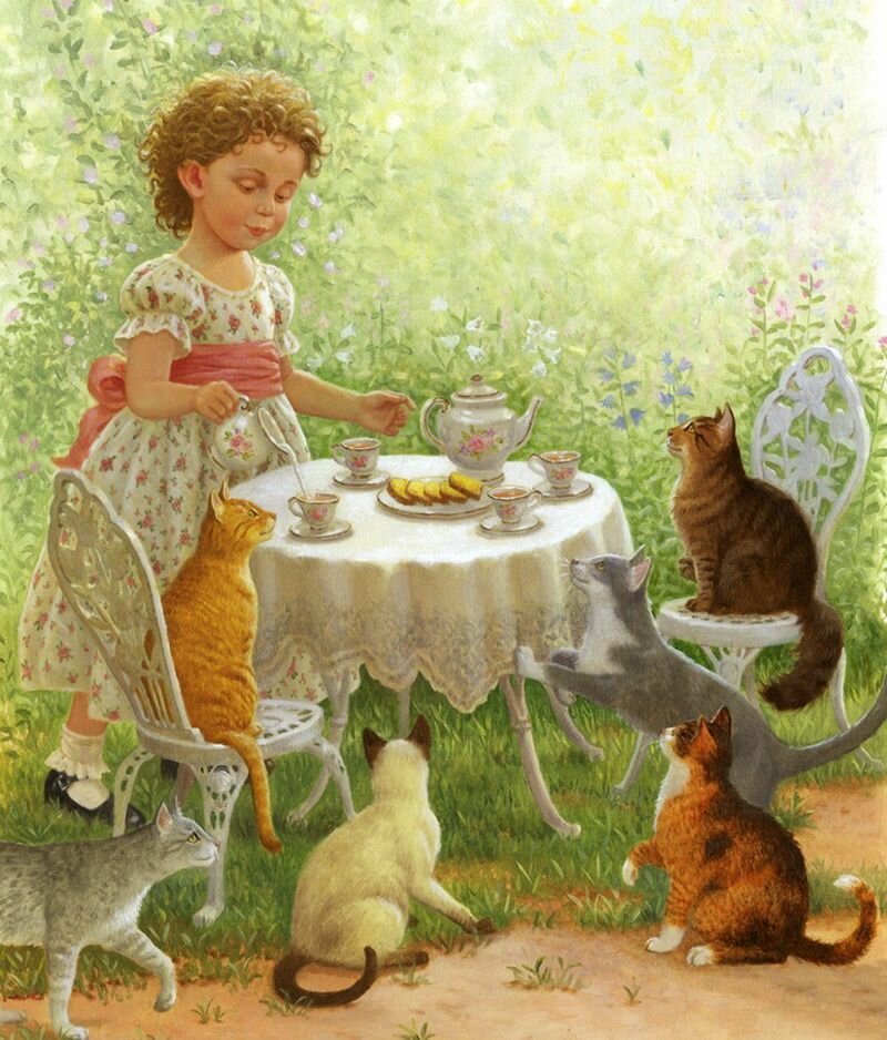 Схема для вышивки крестом HAED Cat Tea Party/Кошачье чаепитие