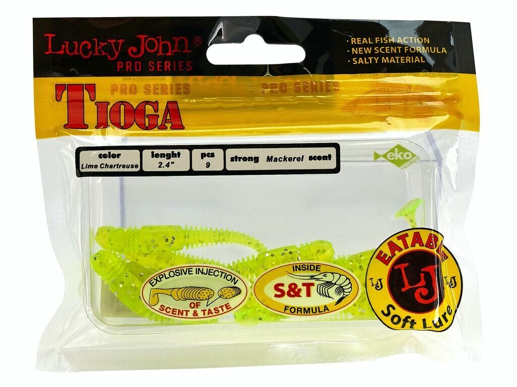 Виброхвосты съедобные Lucky John Pro Series TIOGA 2.4in (06.20)/071 9шт./силиконовые приманки для рыбалки ++