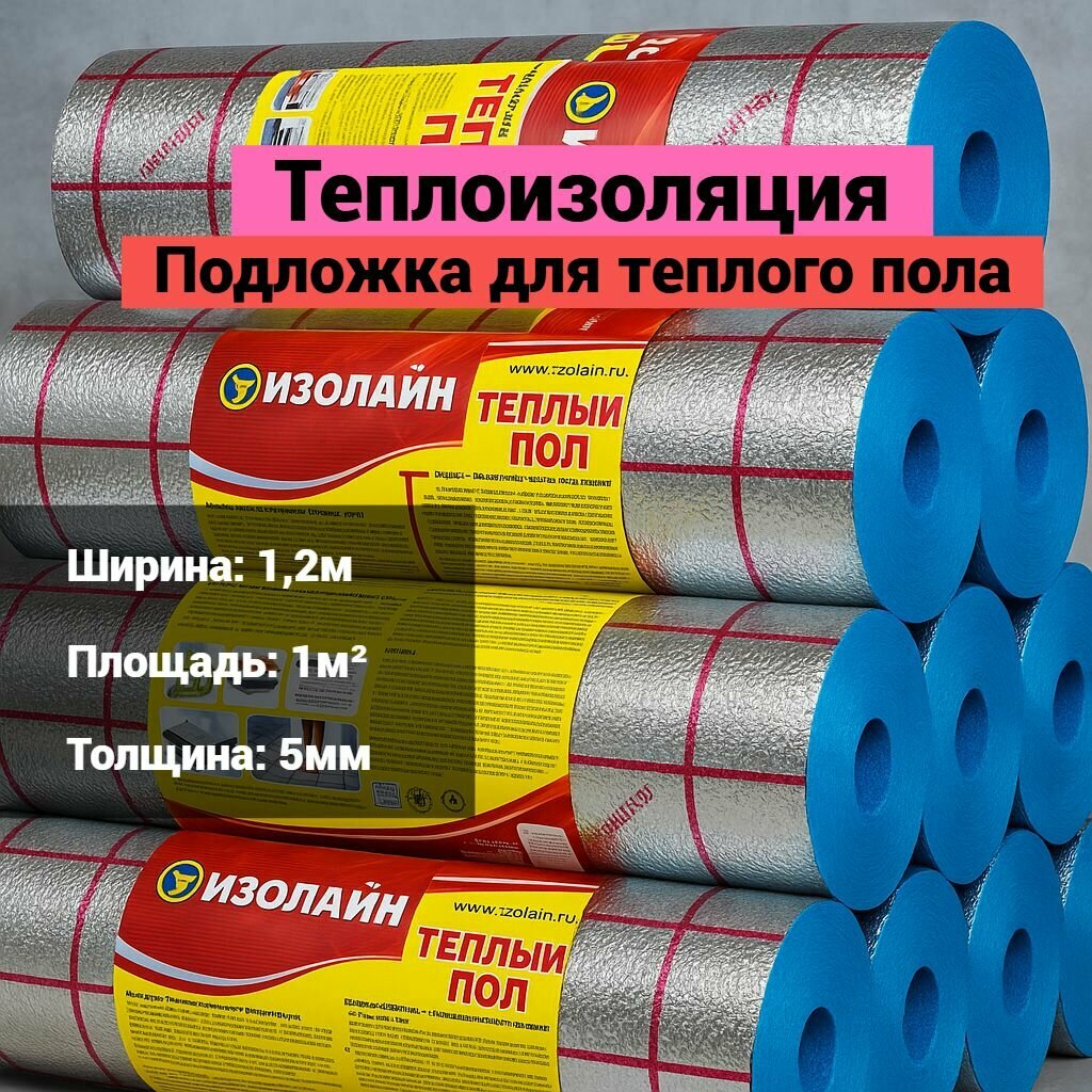 Теплоотражающая подложка для теплого пола и ремонта с разметкой 5мм 1 кв. м.