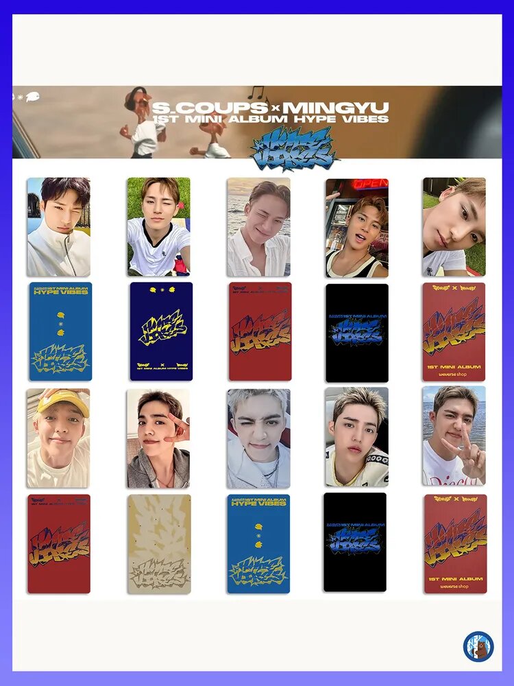 Звёздные карточки SEVENTEEN, подгруппа CM, S.COUPS, MINGYU, LOMO-карточки