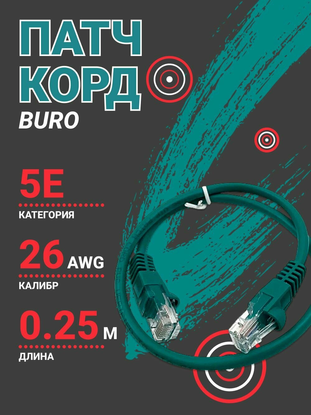 Патч корд Buro UTP 4 пары cat5E CCA molded 0.25м зеленый RJ-45 (m)-RJ-45 (m) (упак:1шт)