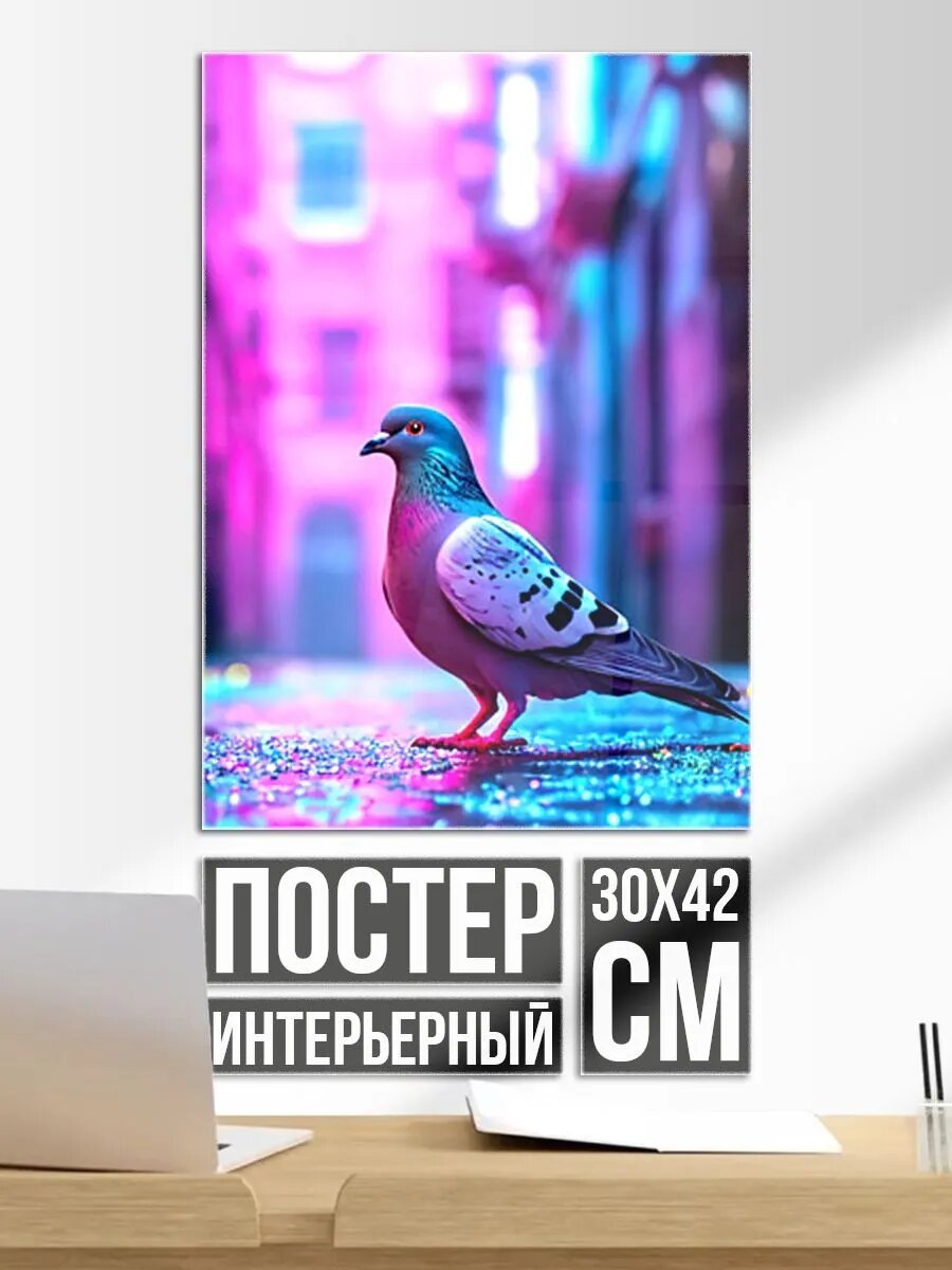 Постер на стену Голубь в ярком городе