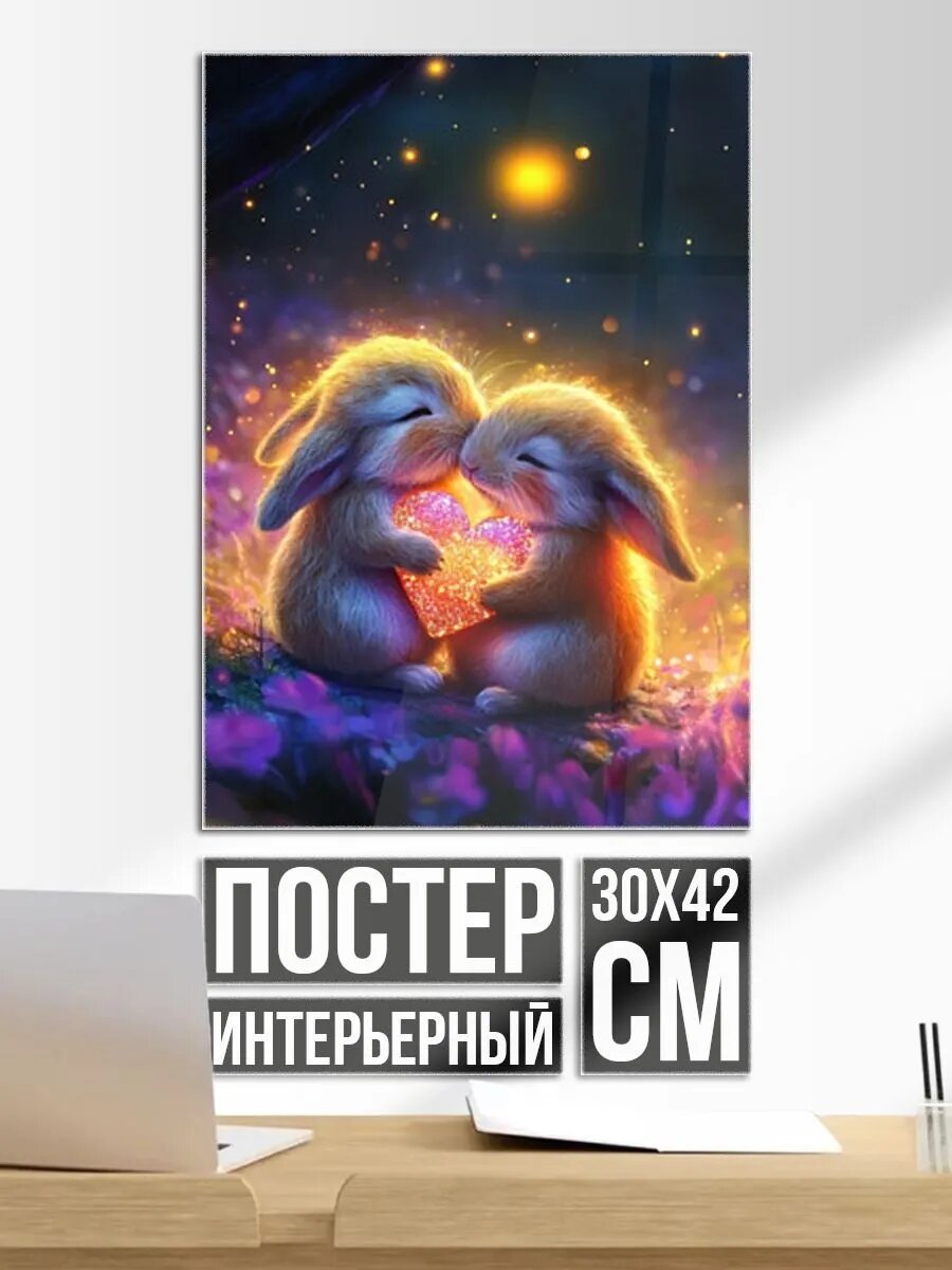 Постер на стену Влюбленные зайчики