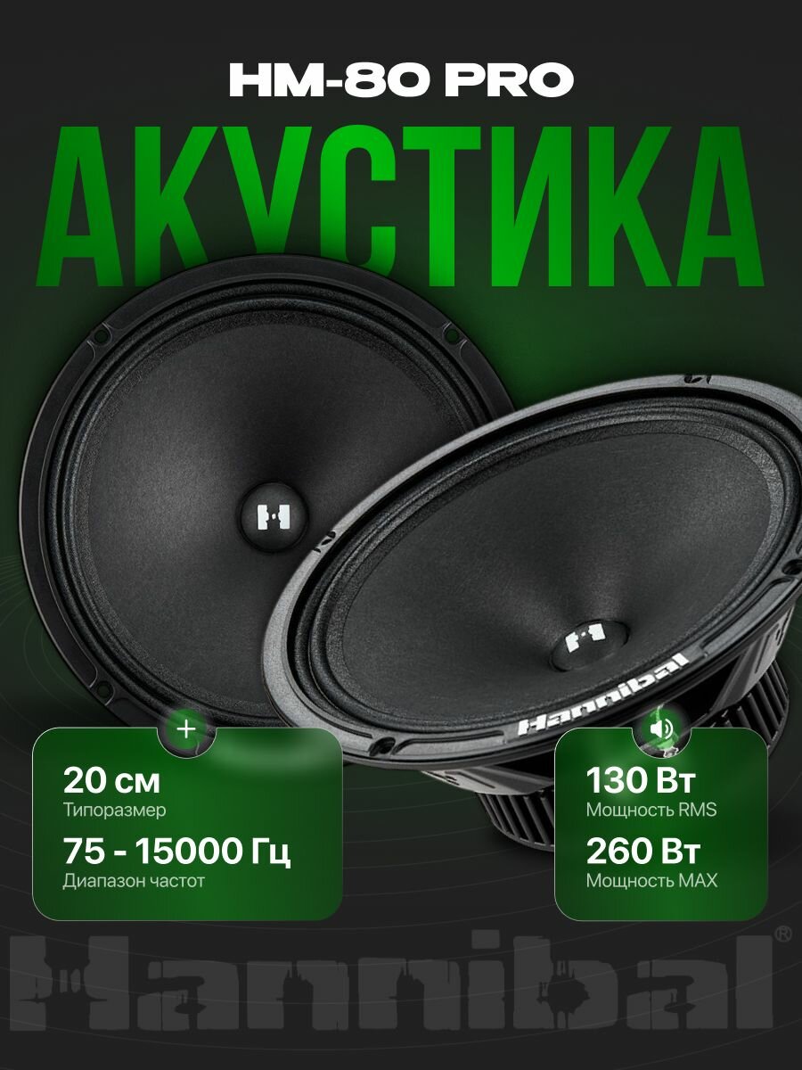 Динамики автомобильные Deaf Bonce Hannibal HM-80 PRO, колонки 20см, Alphard
