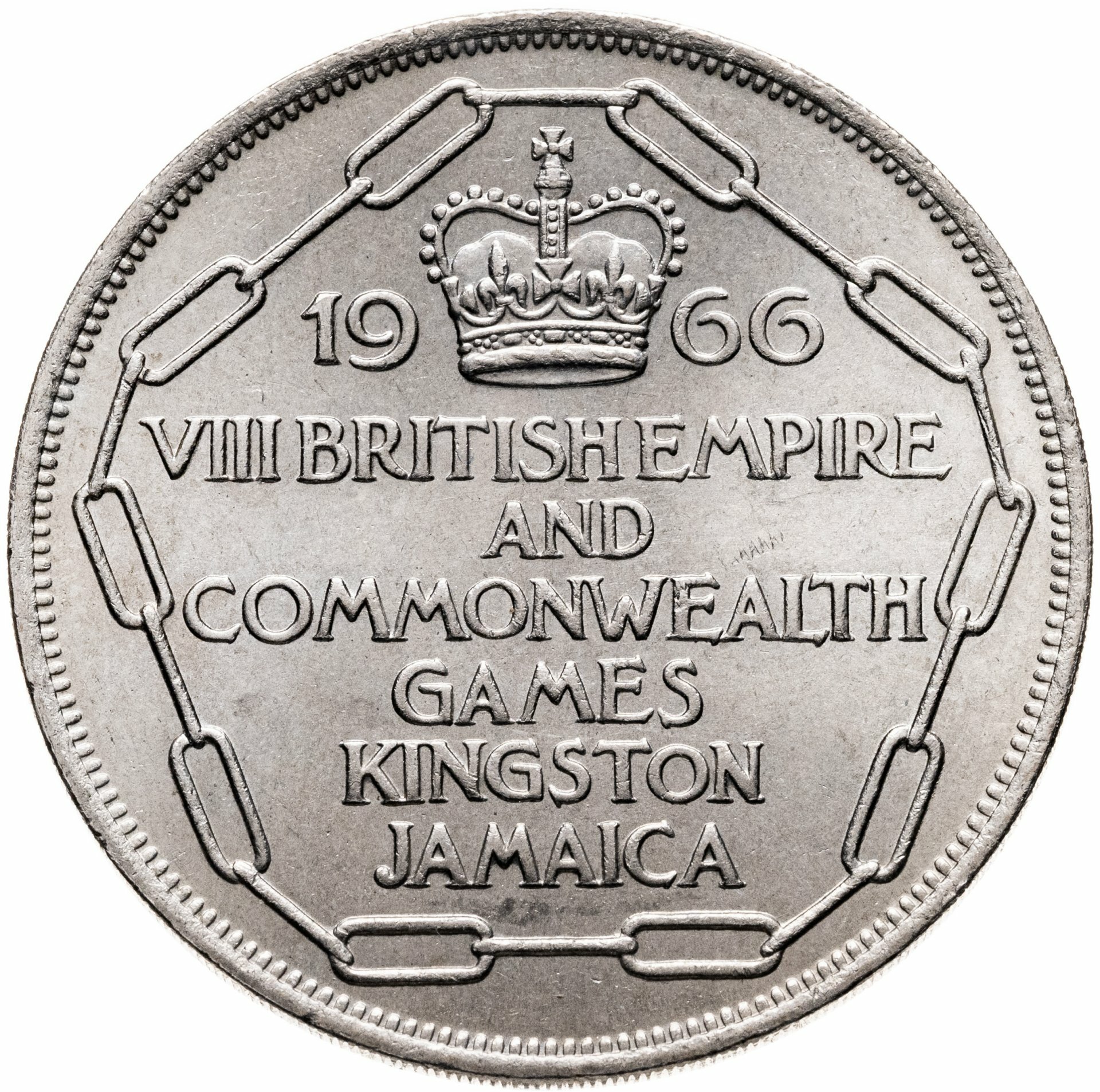 Ямайка 5 шиллингов shillings 1966 "VIII Игры Содружества", Мельхиор медь-никель, в сохранности AU