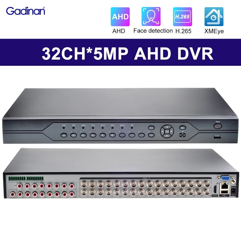Gadinan AHD камера CCTV 32CH 5MP 32-канальный AHD DVR H.265 CVI TVI NVR HDMI VIDEO 6 в 1 коаксиальная гибридная система безопасности NVR XMEye