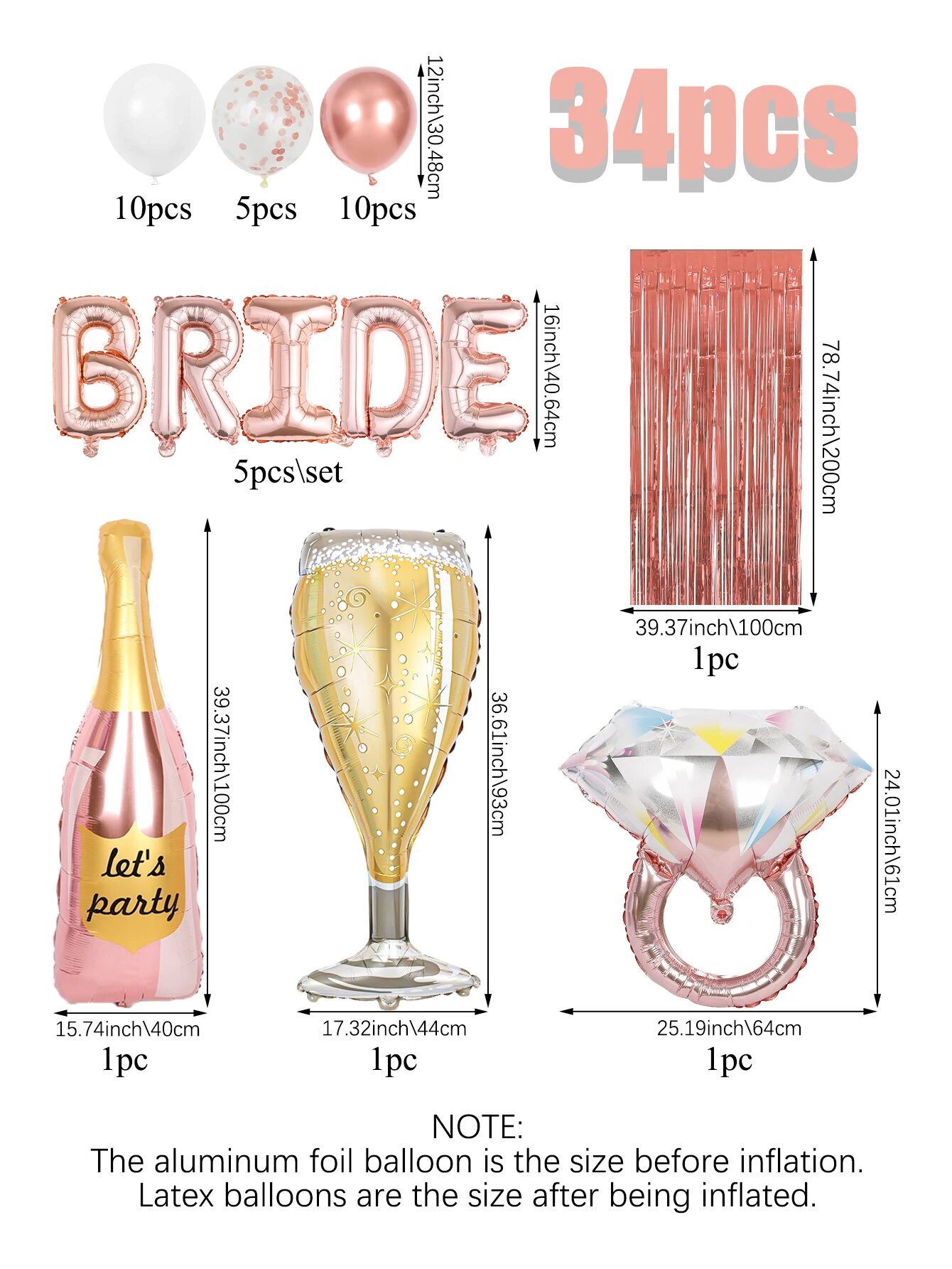 34 фольгированных шарика с надписью BRIDE из розового золота, украшения для юбилеев, девичников и помолвок.