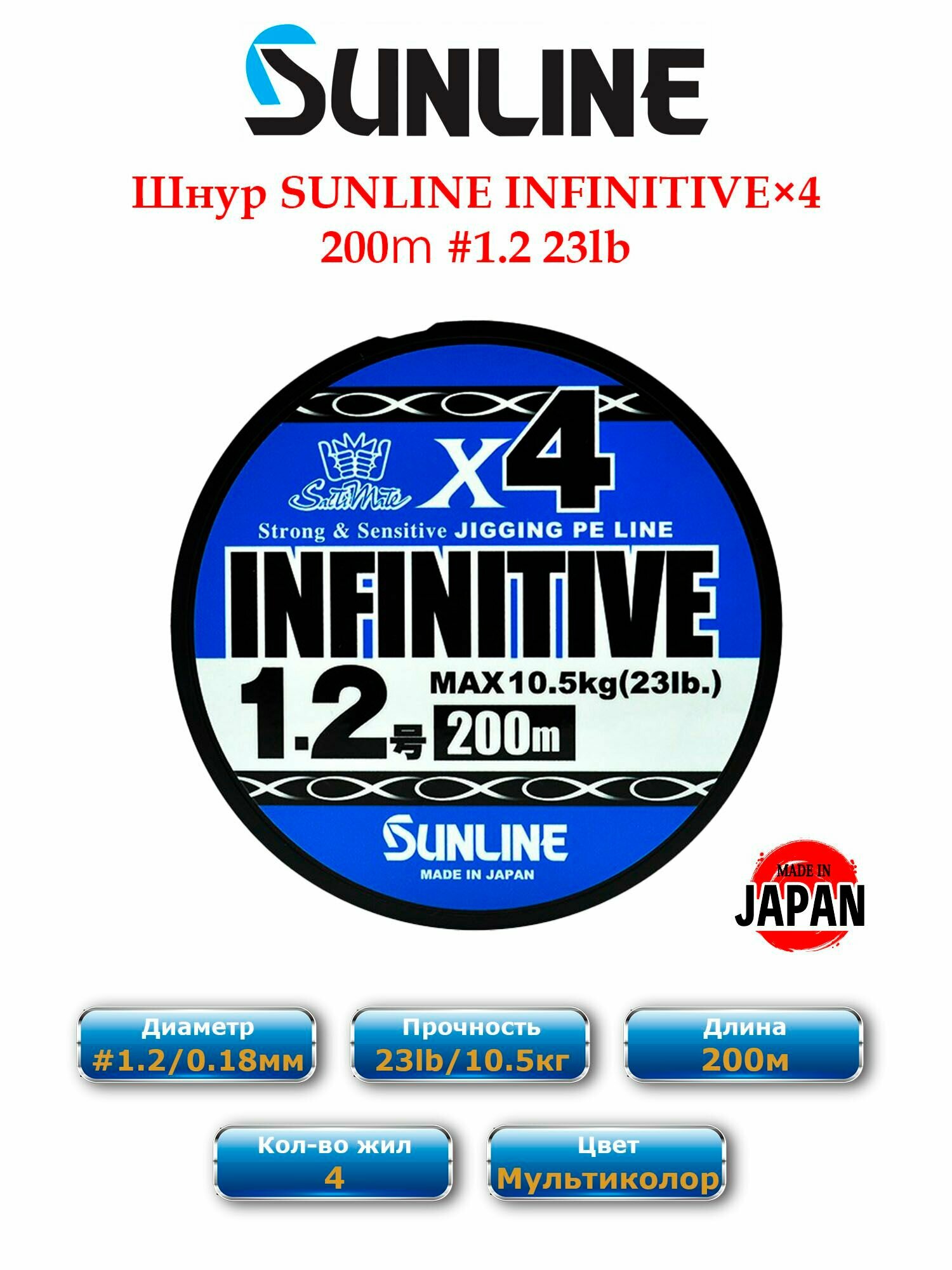 Шнур SUNLINE INFINITIVE х4 200 (5C) #1.2/23lb