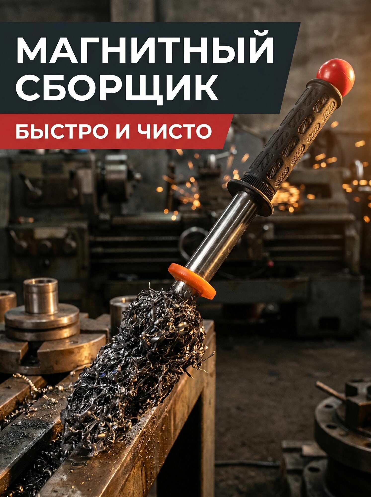 Магнитный сборщик стружки, ручка для мастерских металлических 38 см для токарных станков для металлообработки