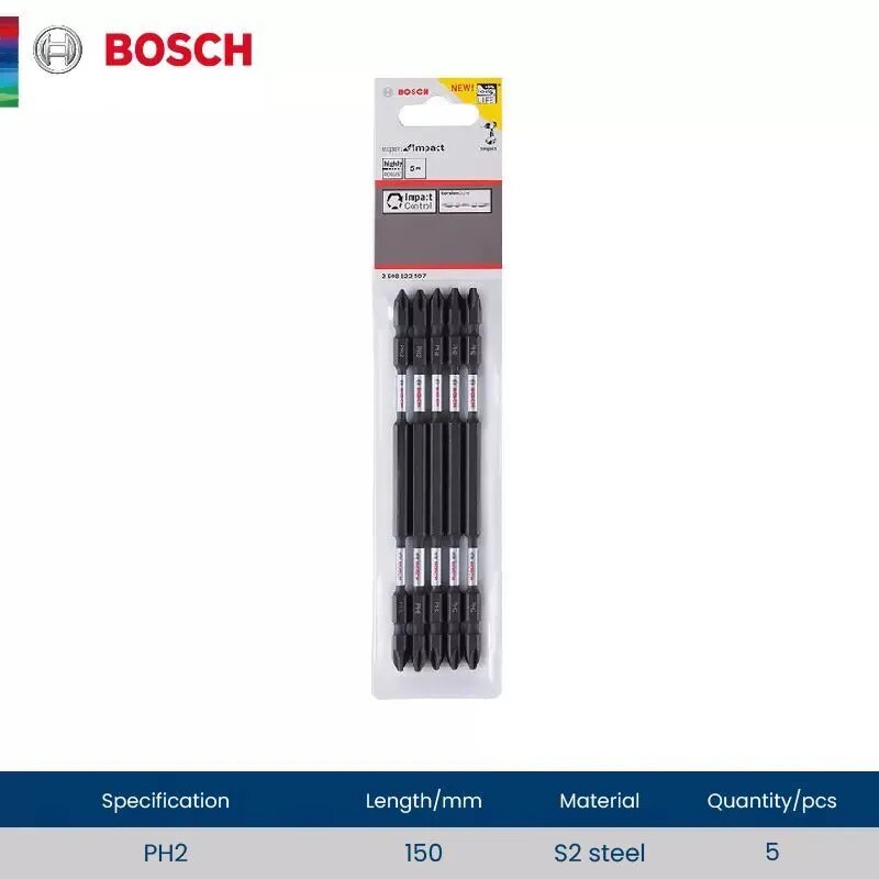 Биты для ударной отвертки Bosch Impact Control PH2 150мм, 5 шт, S2 сталь