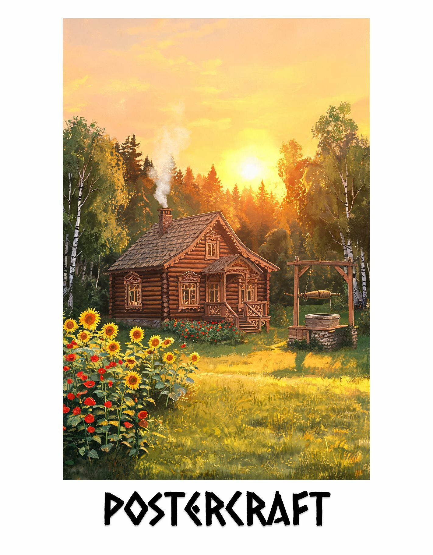 Постер "Лес, Деревья, Избушки", 29.7х42см, А3, глянцевый