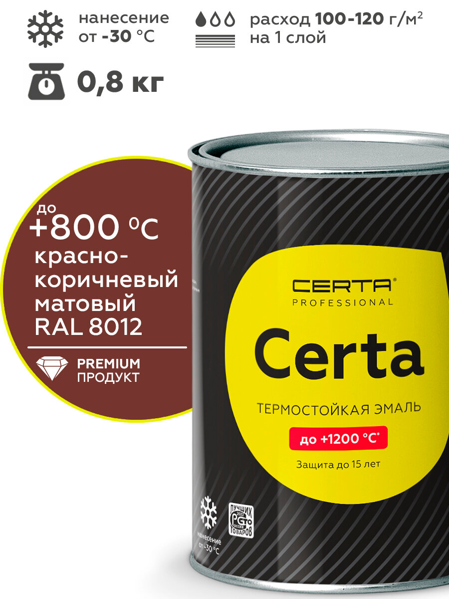 Краска термостойкая (Эмаль) антикоррозионная (до 500°С; 0,8 кг) Красно-коричневая Церта (Certa)