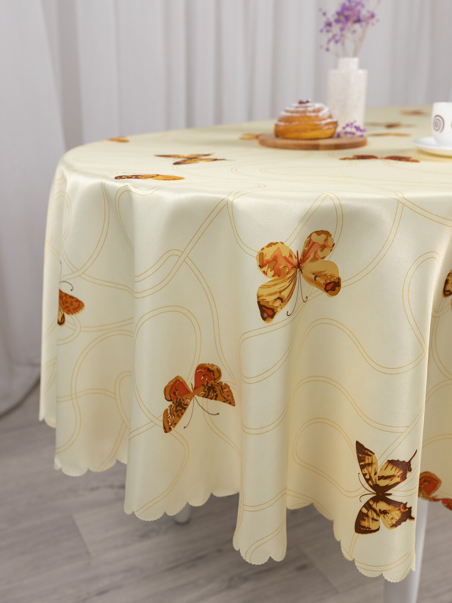 Скатерть Wellness, 150х150см, круглая, водоотталкивающая, бежевая