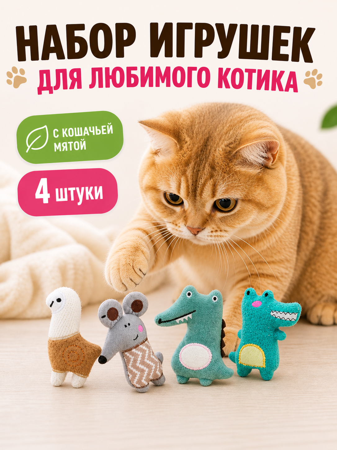 Набор мягких игрушек LEROOM для кошек, ароматизированные, с кошачьей мятой