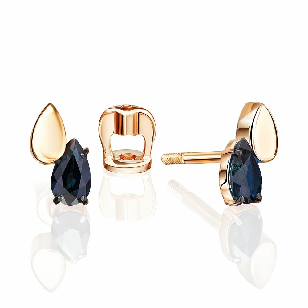 Серьги пусеты, красное золото, 585 проба, сапфир