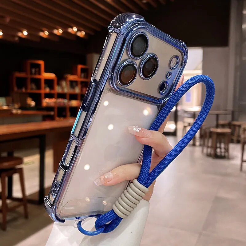 Роскошный прозрачный чехол с воздушной подушкой и ремешком для iPhone 17 16 15 Айфон 16, TaiBlue GS