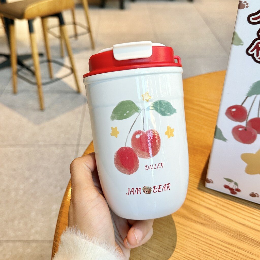 Cherry series vacuum water bottle with antidrop feature and straw for kids and students style c