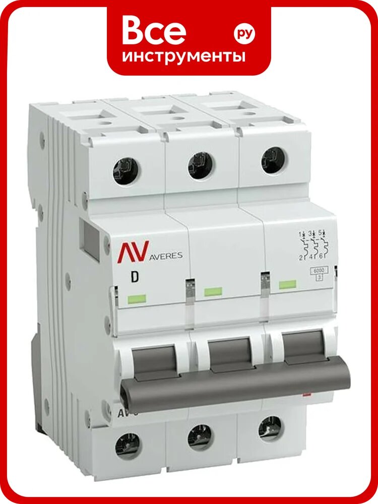 Автоматический выключатель EKF AV-6 3P 63A 6kA AVERES mcb6-3-63D-av
