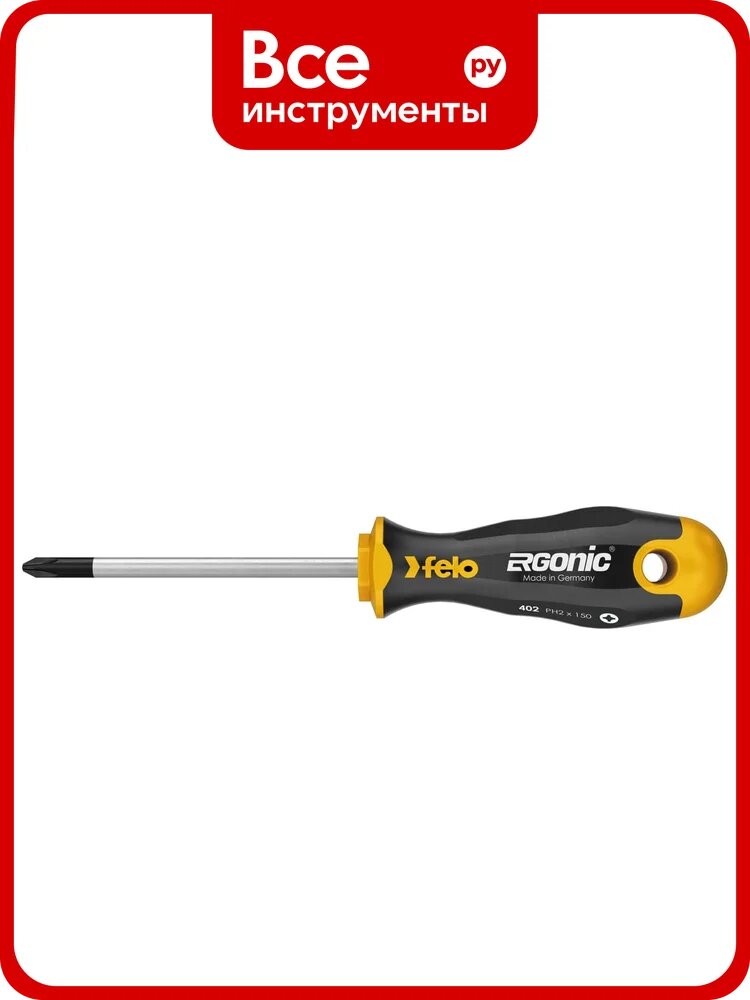 Крестовая отвертка PH 2X100 Felo Ergonic 40220310 профессиональная с прямой рукоятью из пластика, стержень