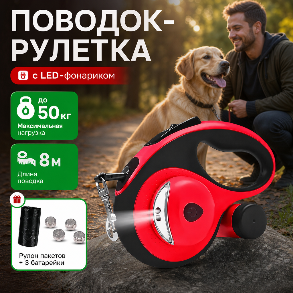 Прочный поводок для собак, красный, черный