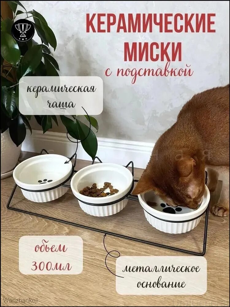 GM Миска для собак и кошек керамическая тройная