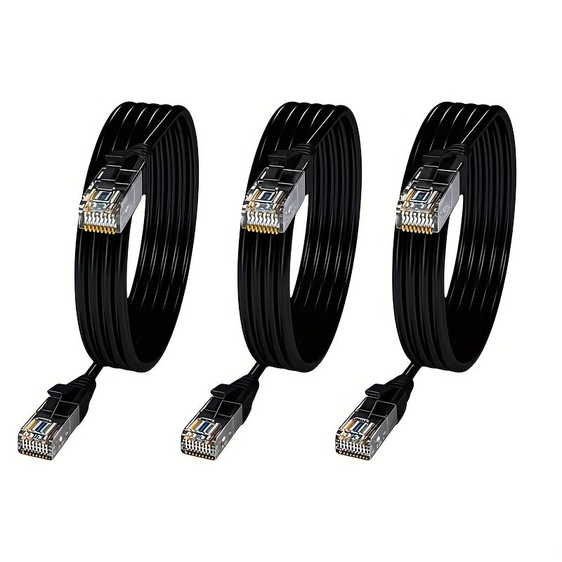 Кабель Ethernet Cat6 3 шт, черный, 3 м (118.11 дюйма), патч-корд RJ45, 1 Гбит/с, 250 МГц, коннекторы с позолотой, для ПК, ТВ, планшета, роутера, принтера, сервера, дома и офиса