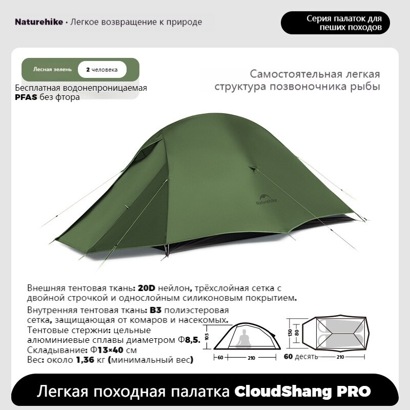Naturehike Походная палатка 20Dнейлоновый Обтекаемый CNK2350WS020