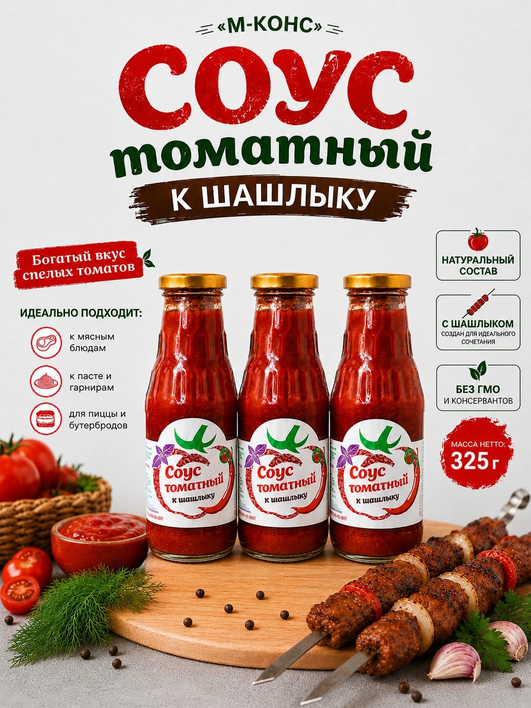 Соус томатный Мичуринский к шашлыку, 3 шт. по 325 г