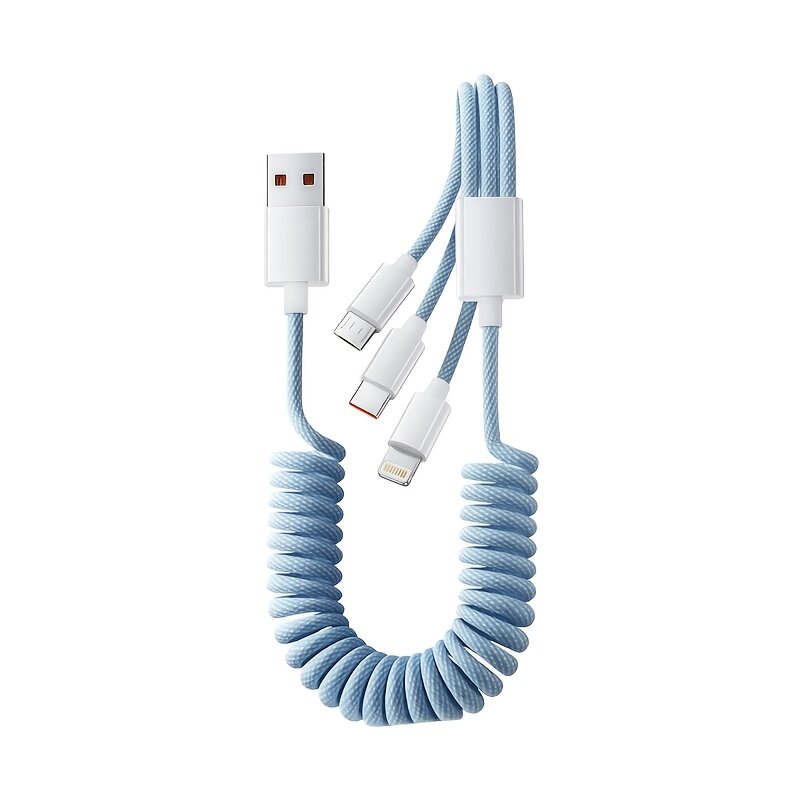 3-в-1 зарядный кабель Type-C, совместимый с iPhone 14/15/16/17, Huawei и Xiaomi, синий