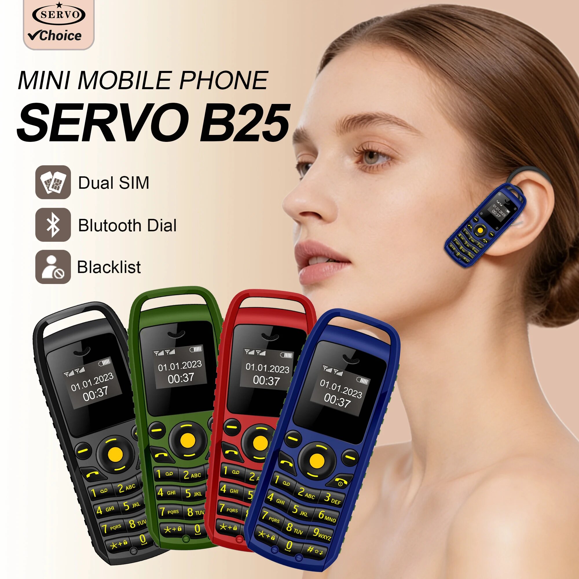 SERVO B25 Мини-телефон, 2 SIM, Bluetooth, черный — фото 1
