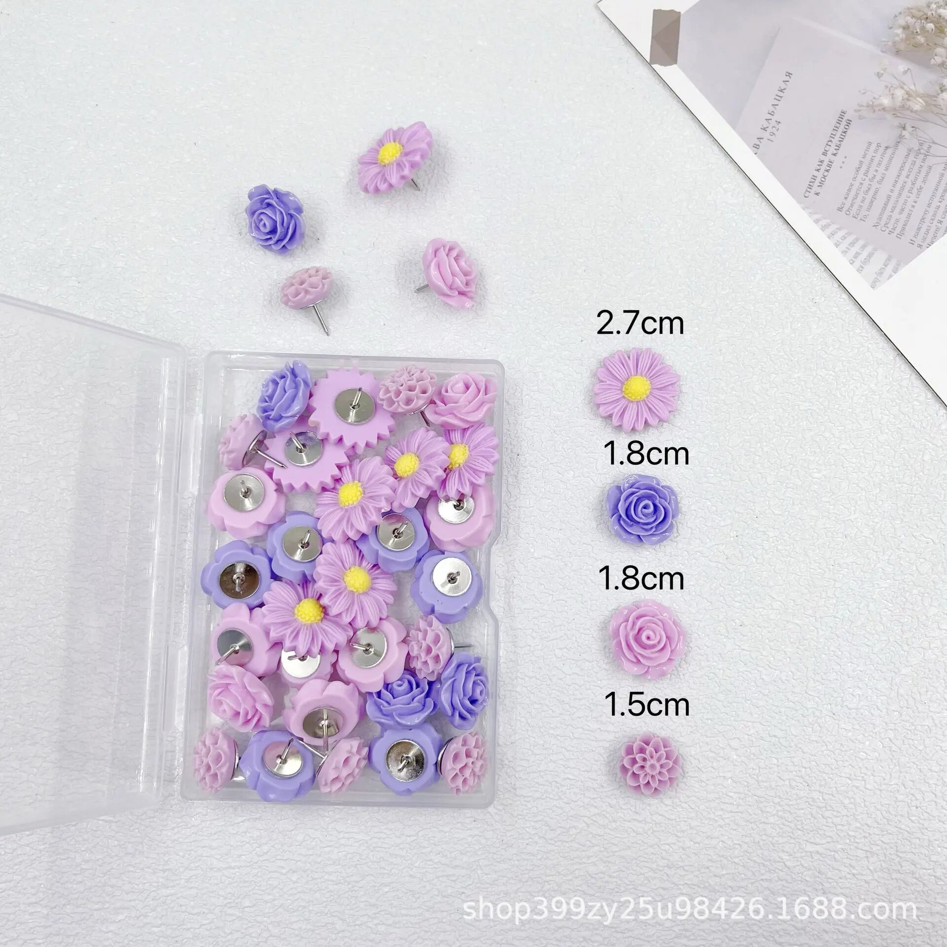 Декоративные металлические кнопки-гвоздики Фиолетовый, 30Pcs Purple Flower
