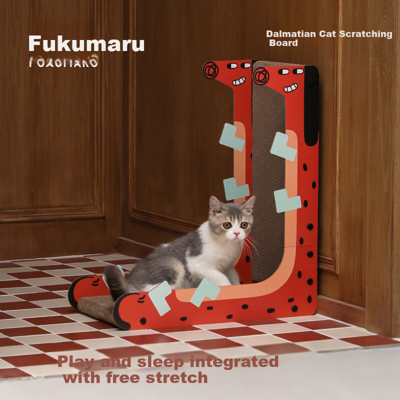 Fukumaru L-образная кошачья царапка - прочная вертикальная царапка с защитой дивана для кошек, узор Далматинец