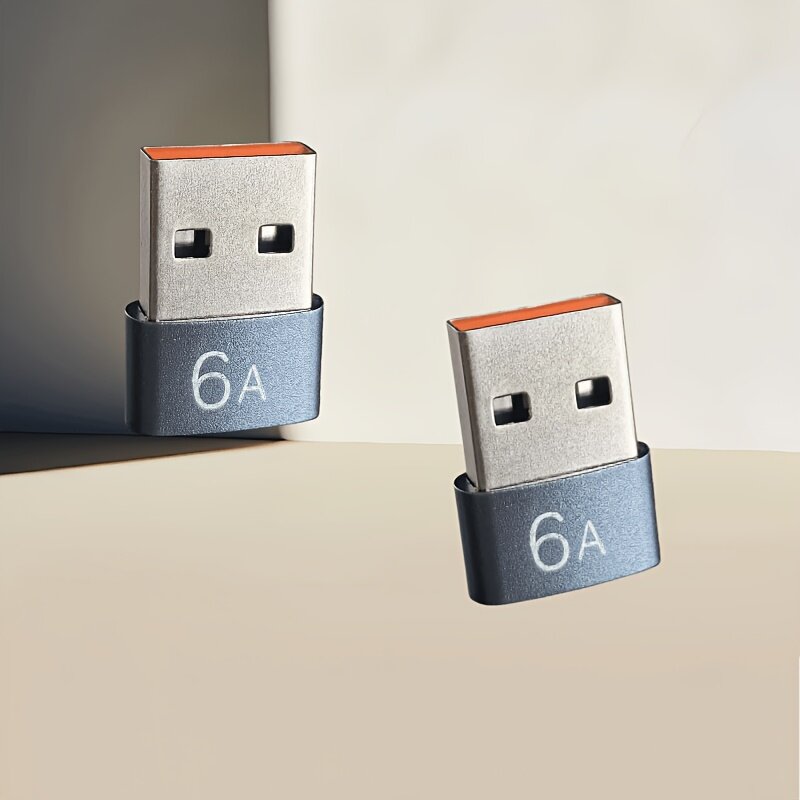 Адаптер Type-C на USB 6A, 2 шт, серый, для зарядки и чтения флешек, подключения телефона к компьютеру и зарядки в автомобиле