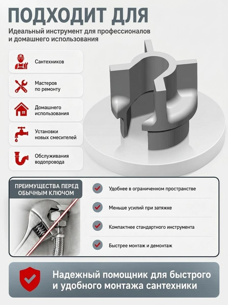 Ключ на гайку 1/2" (24мм) для гибкой подводки воды к смесителю, к бочку унитаза и др. (материал пластик, цвет рандомный)