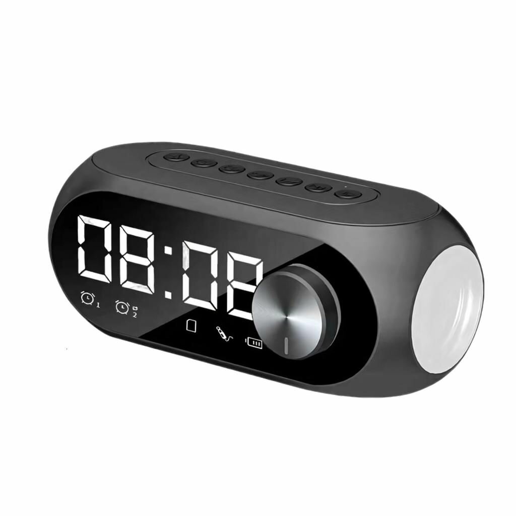 Портативная Bluetooth-колонка с цифровыми часами, FM-радио и ночником, Черный