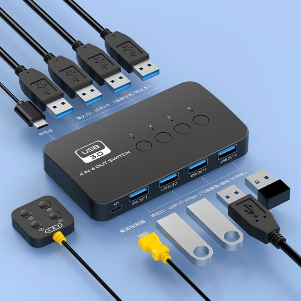 USB 3.0 4-входной 4-выходной общий коммутатор switch для нескольких устройств KVM USB
