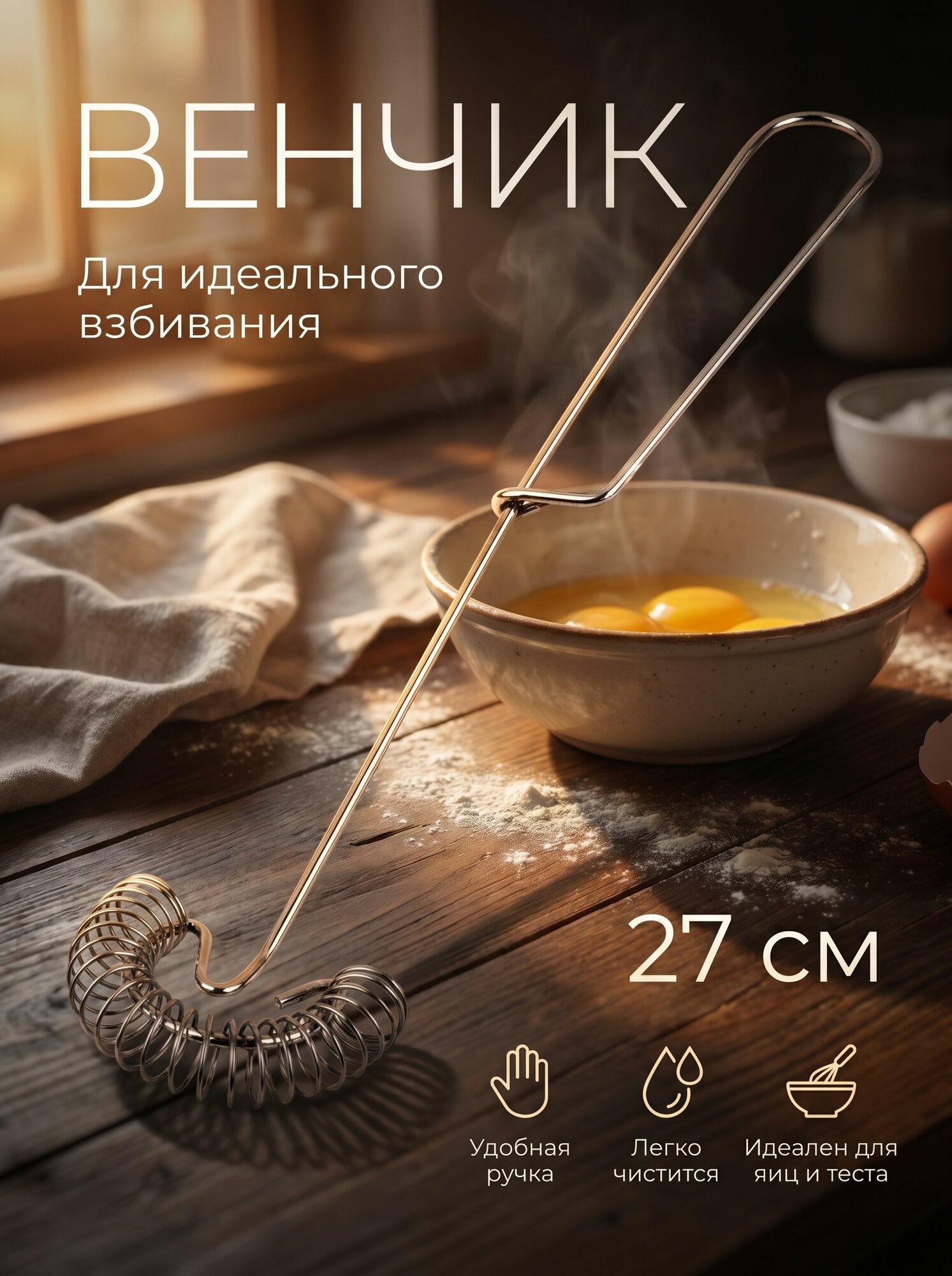 Венчик кулинарный для взбивания яиц, теста, вспениватель молока, миксер ручной для мамы.