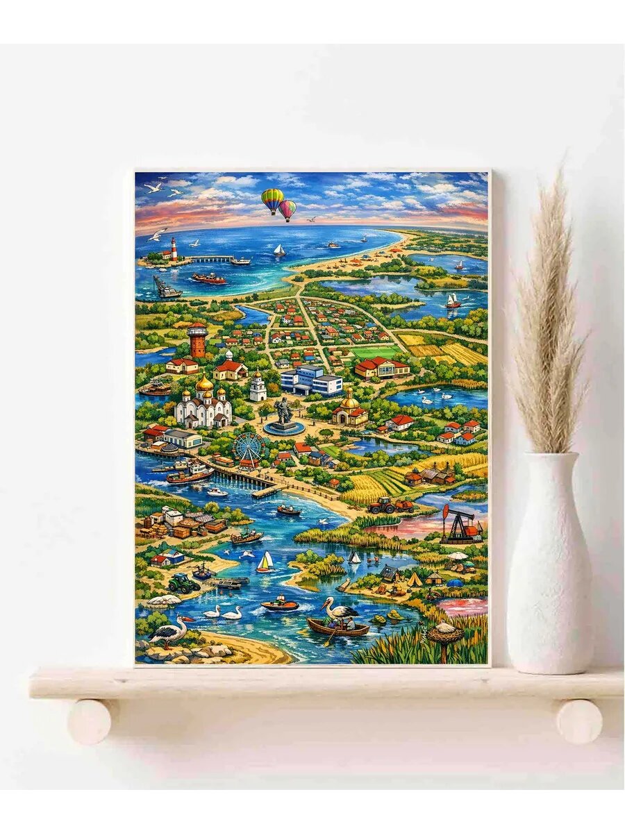 Приморско-Ахтарск, Россия, Fantasy Map, Карта, Плакат 30x42
