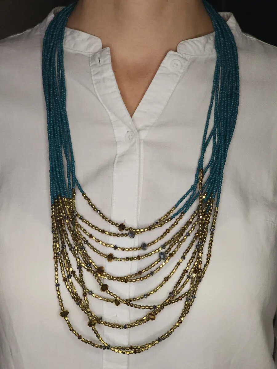 Колье, бисер, длина 70 см, light blue